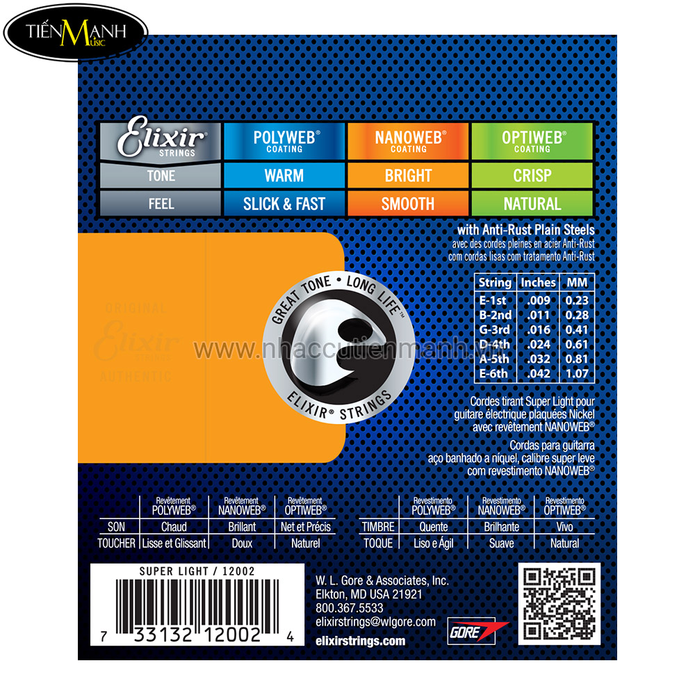 Bộ Dây Đàn Guitar Điện Elixir Electric Strings 12002 (Cỡ 9-42 - Nikel ...