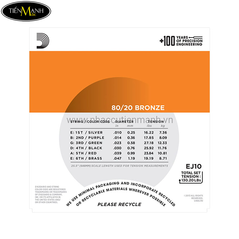 Dây Đàn Guitar Acoustic DAddario EJ10 - Nhạc Cụ Tiến Mạnh