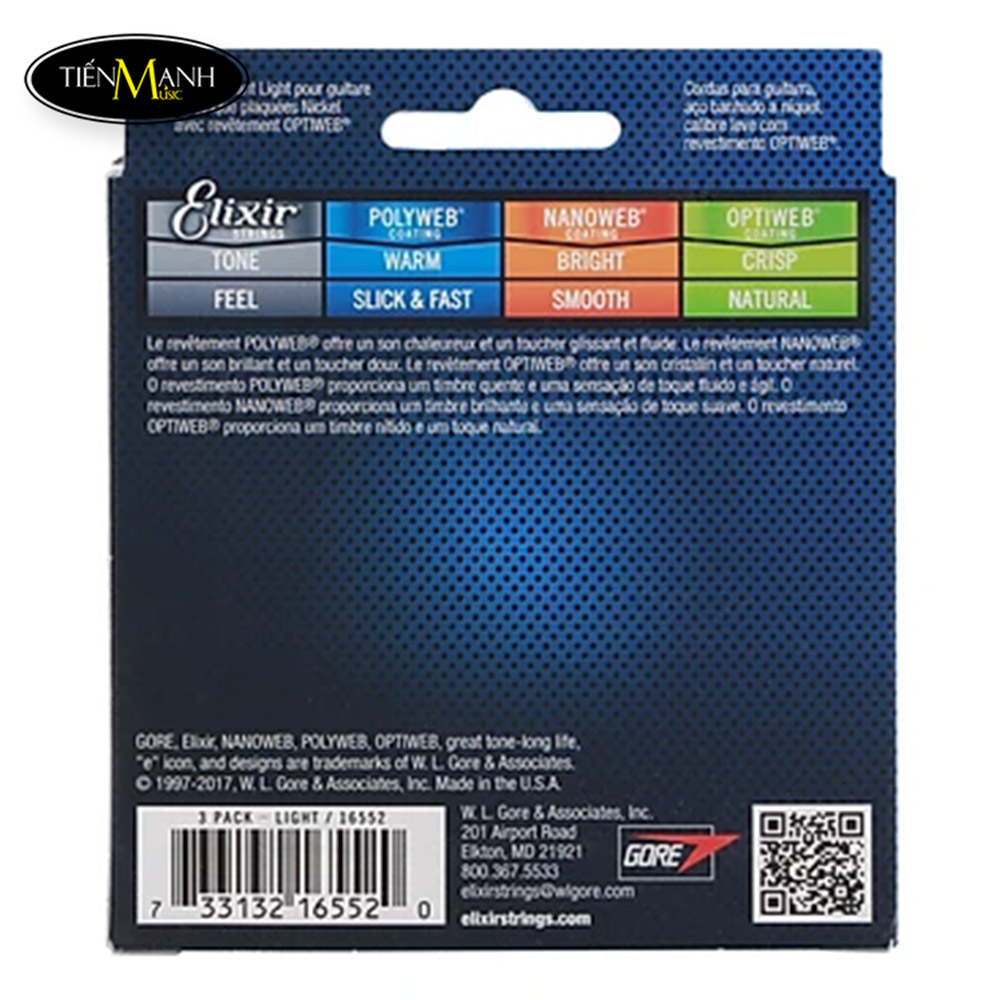 Pack 3 bộ Dây Đàn Guitar Electric Elixir 16552 (Cỡ 10-46 - Nickel ...