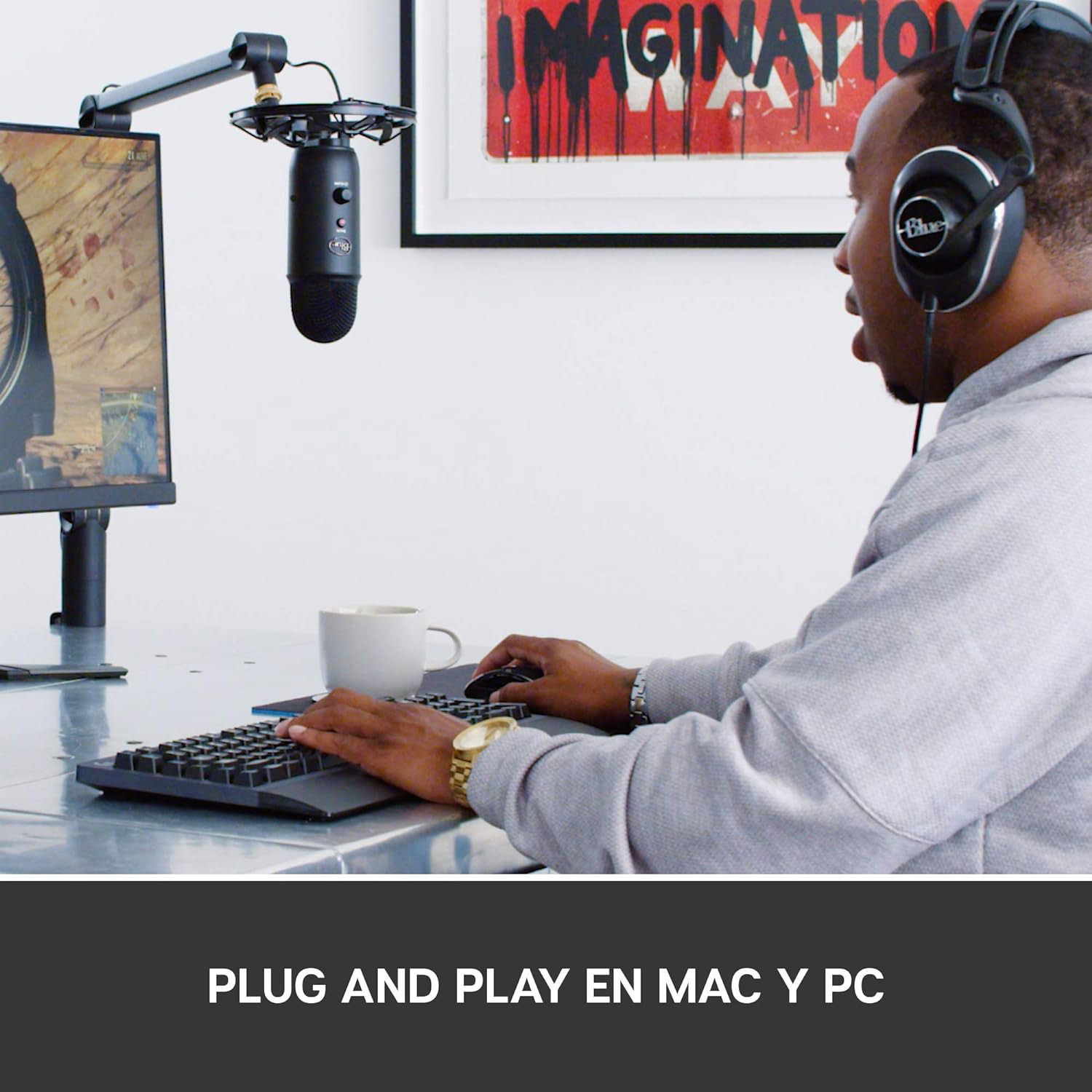 Micro Thu Âm USB Blue Yeticaster Set - Kèm Compass Boom Arm & Shock Mount - Nhạc Cụ Tiến Mạnh