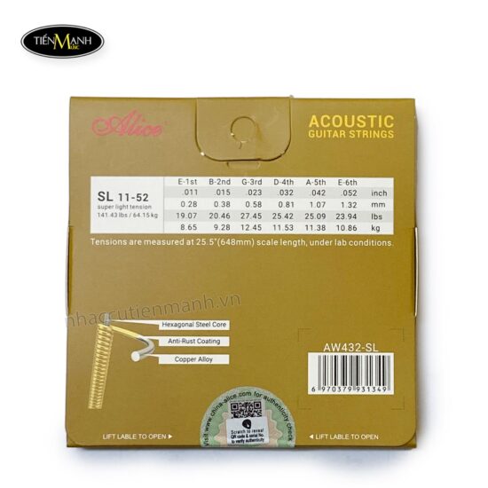 Dây Đàn Acoustic Alice AW432-SL ( 11-52 ) , Super light - Nhạc Cụ Tiến Mạnh