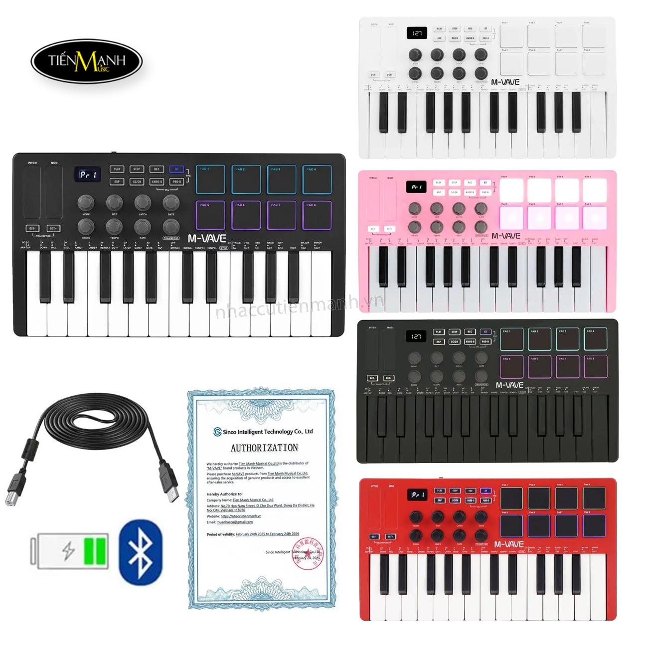 Midi Keyboard Controller M-VAVE SMK25 MK1 ( Pin sạc & bluetooth ) - Nhạc Cụ Tiến Mạnh