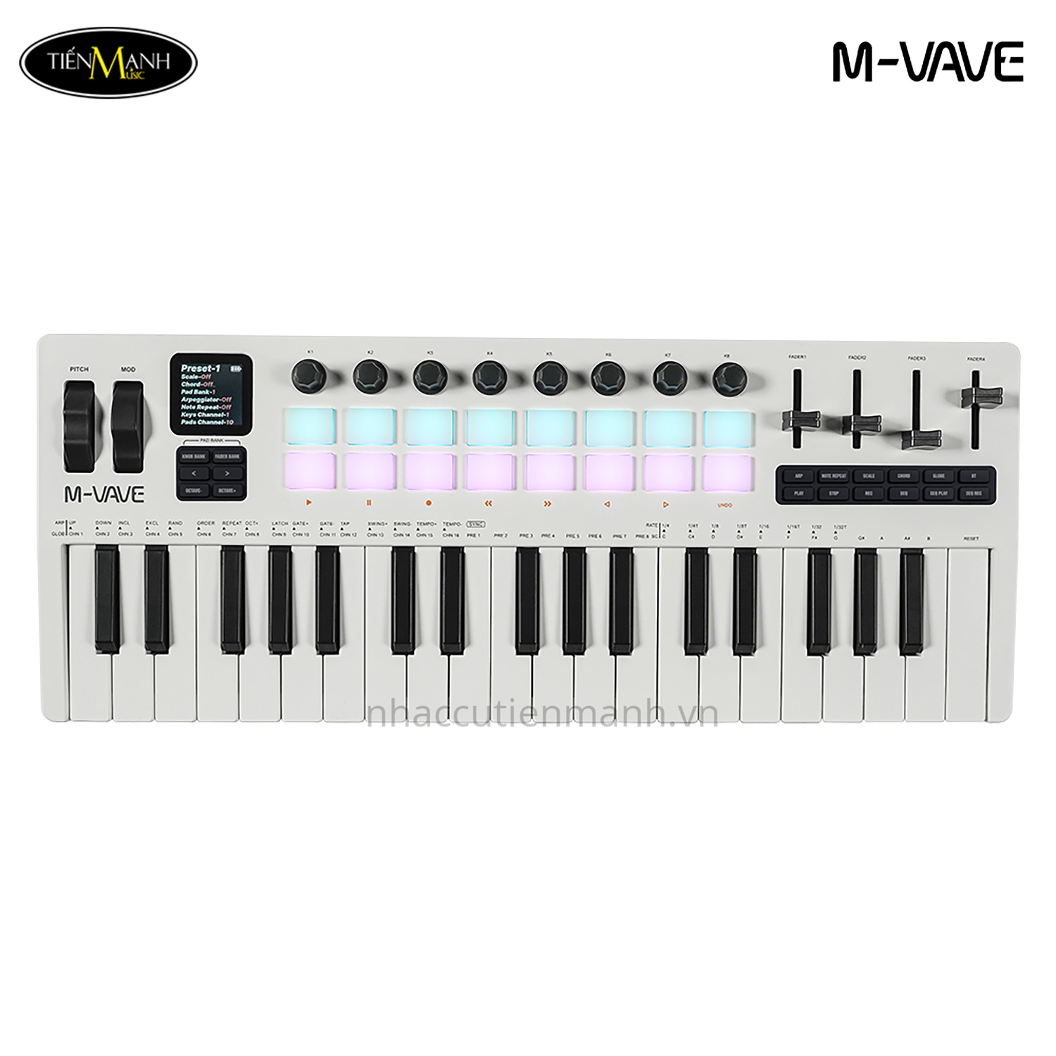 Midi Keyboard Controller 37 Phím M-Vave SMK-37 PRO - (White) - Pin Sạc ...